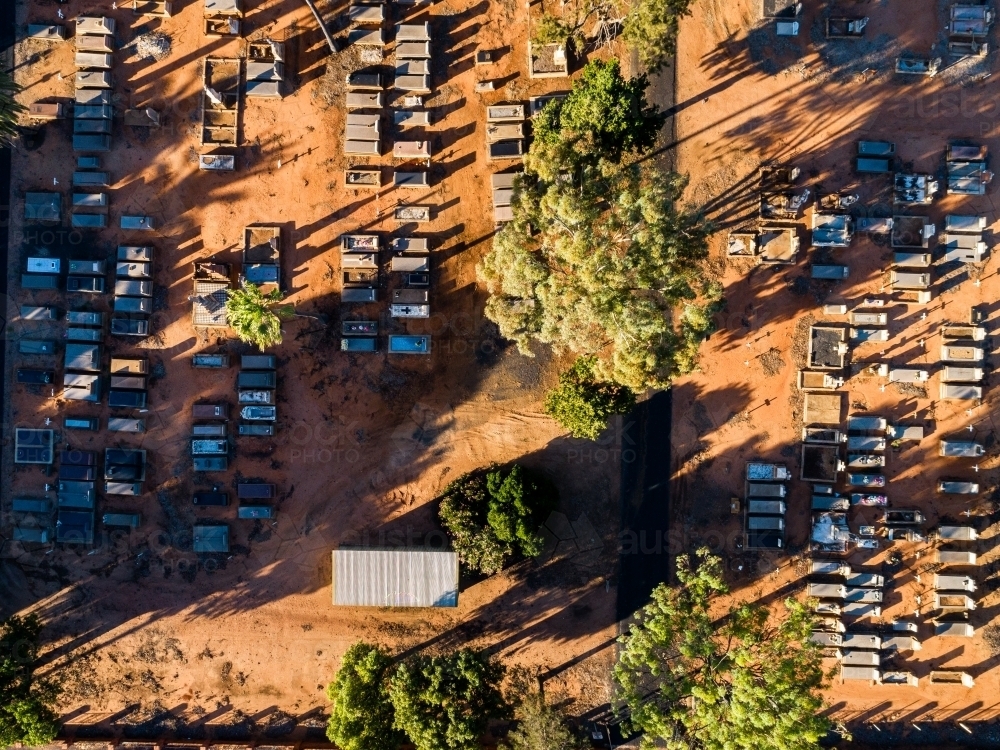 Image of Overhead view of country cemetery in rural Australia ...