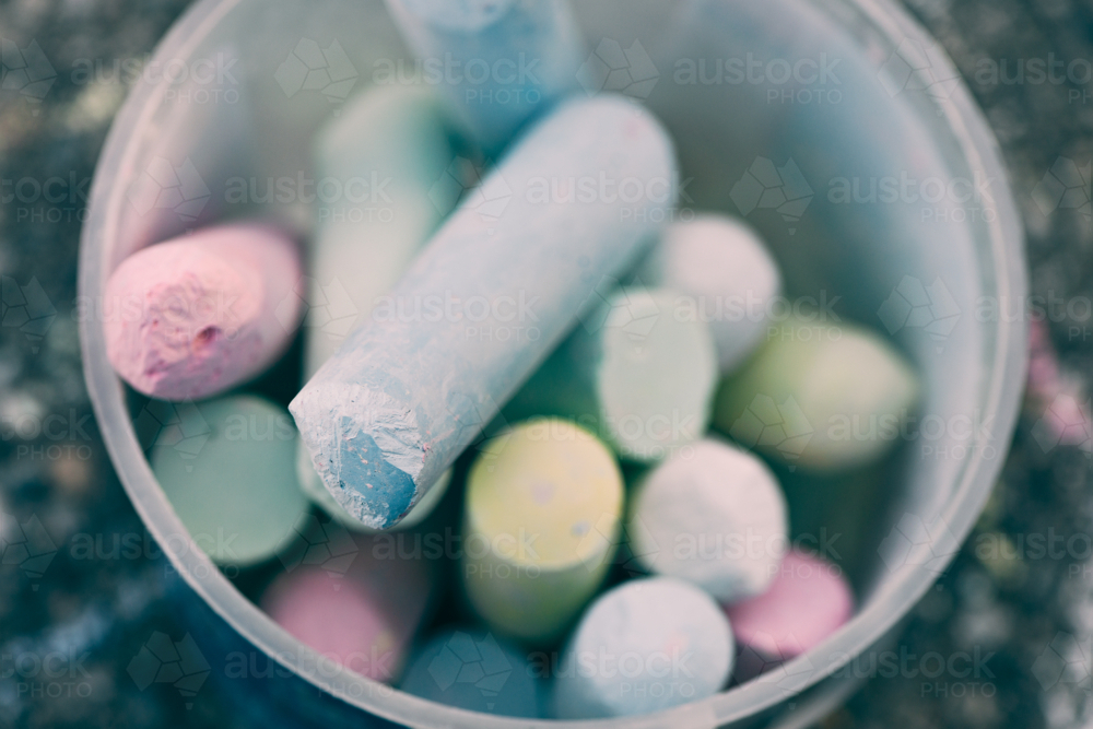 Image of overhead view of large chalk for pavement drawing - Austockphoto