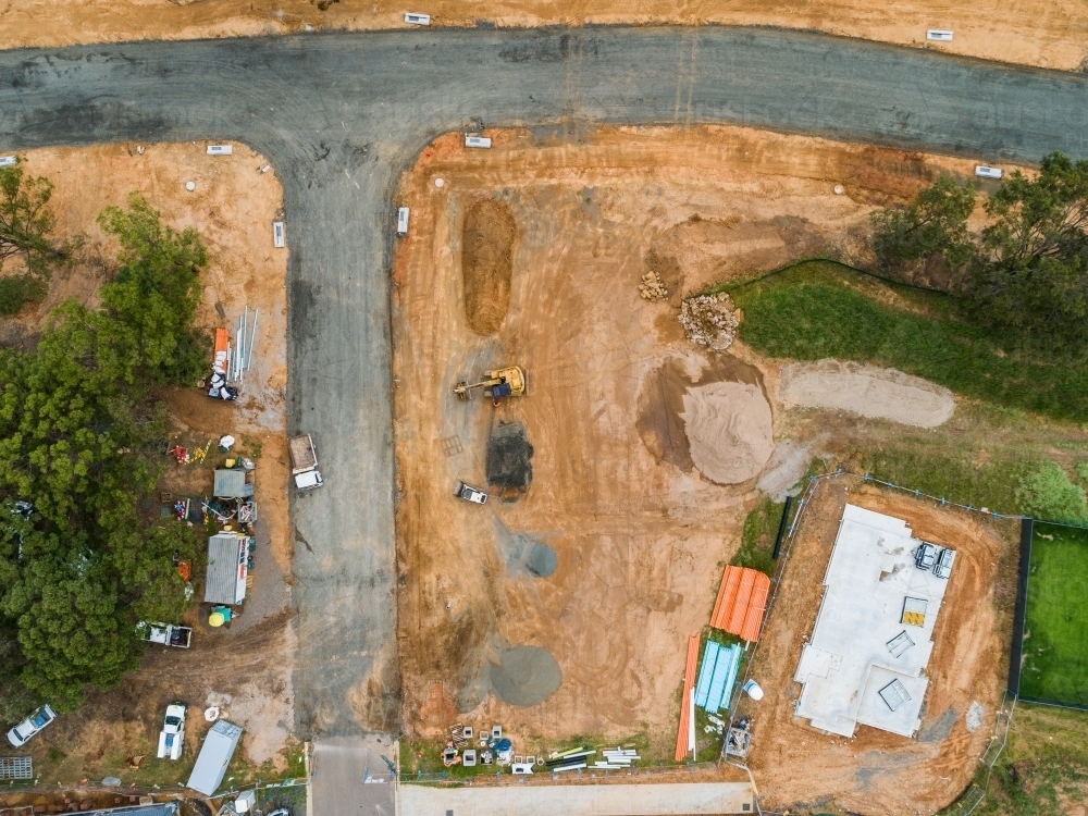 Image of Overhead view of new housing development area construction ...