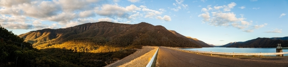 Image of Panorama of Talbingo dam wall and lake with mountain ...