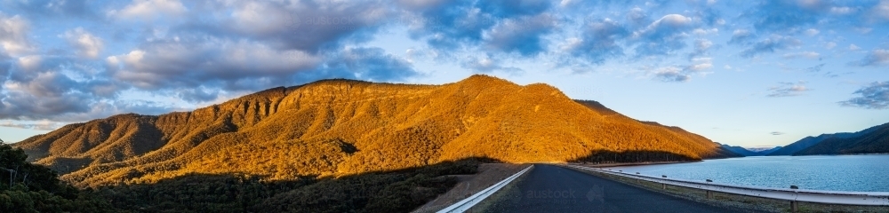 Image of Panorama of Talbingo dam wall and lake with mountain ...
