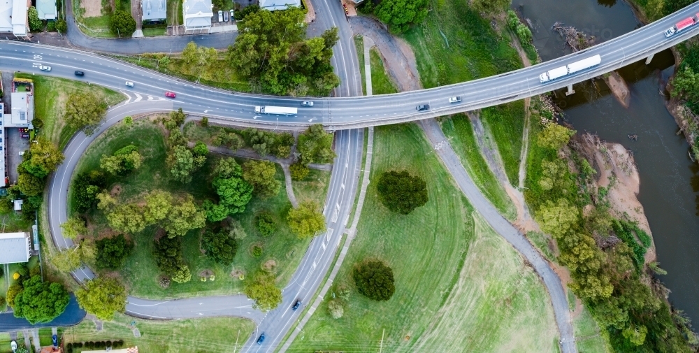 Image of Panorama of Trucks and cars on overpass bridge on New England ...