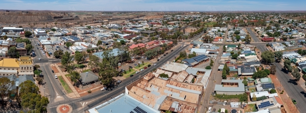 Image of Panoramic aerial view of a remote outback town on hot day ...