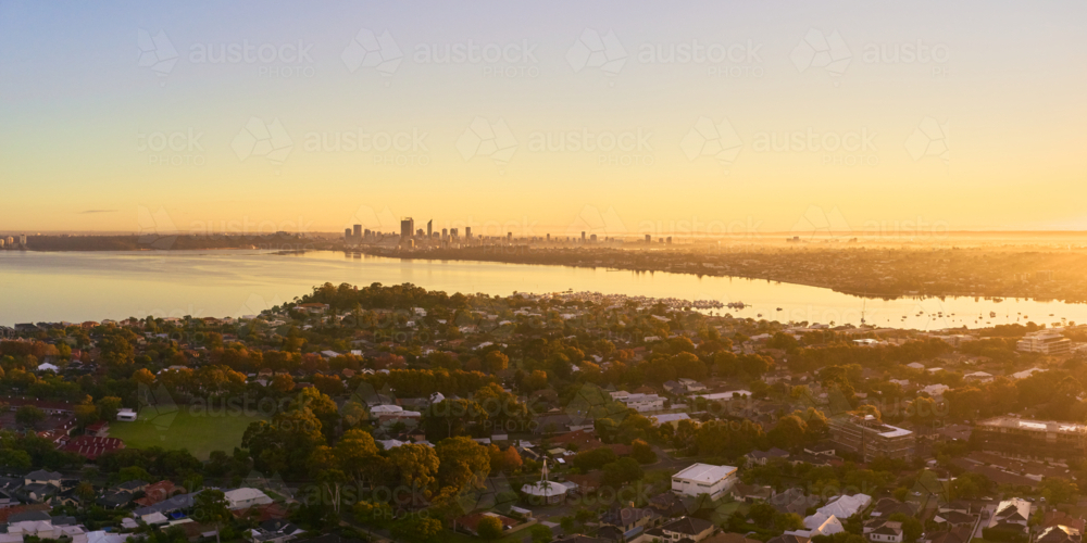 Image of Panoramic sunrise over Applecross and the Swan River with ...