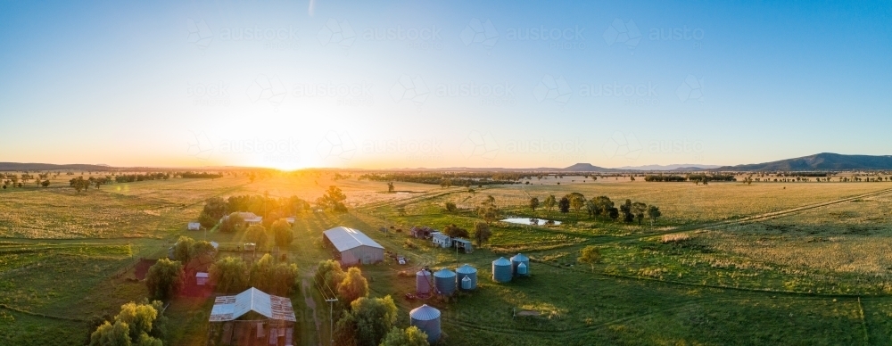 Image of Panoramic view of australian farm landscape at sunset with ...