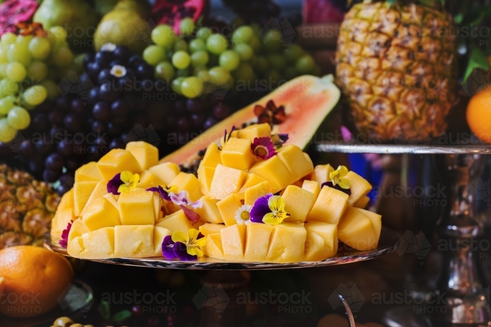 Image of party event buffet, mango and fruits - Austockphoto
