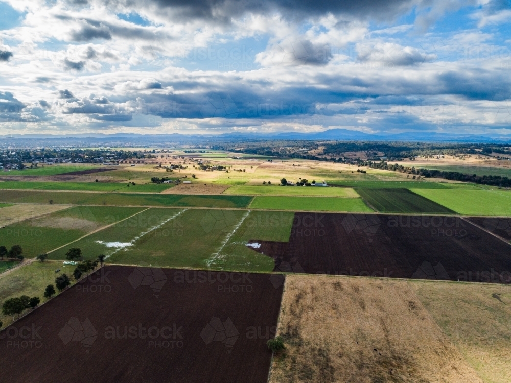 Image of Patchwork of farmland brown and green paddocks near Singleton ...
