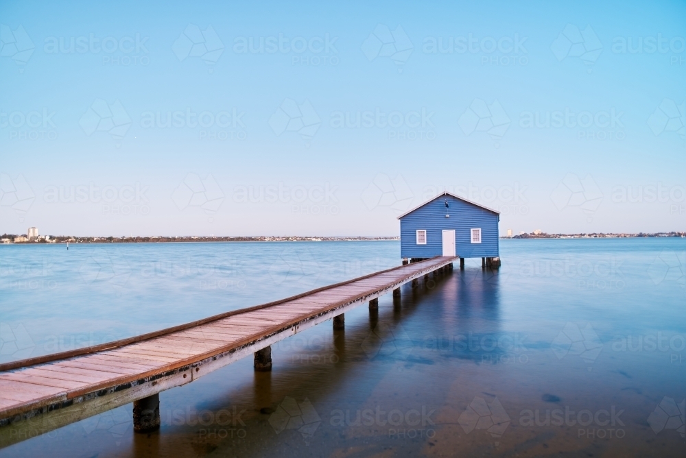Image of Perth's Blue Boathouse in the evening. - Austockphoto