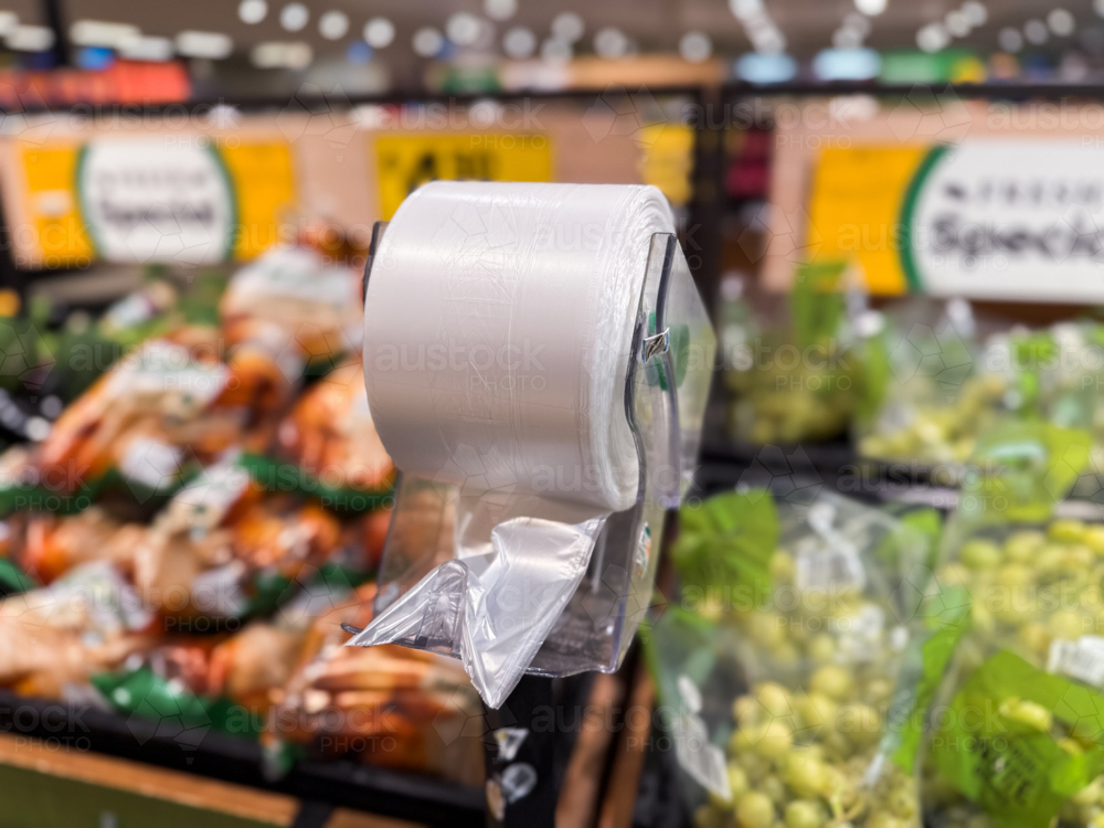 Image of plastic bags at the produce section of a supermarket ...