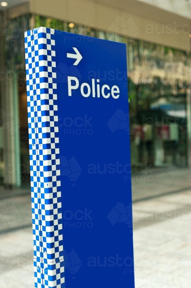 Image of police sign on a shopping mall - Austockphoto