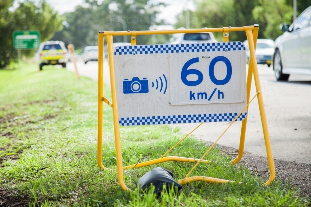 Image of Police speed camera 60 km speed zone sign beside highway ...