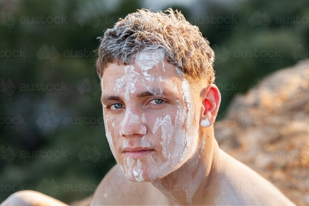 Image of Portrait of first nations australian young man wearing ochre ...