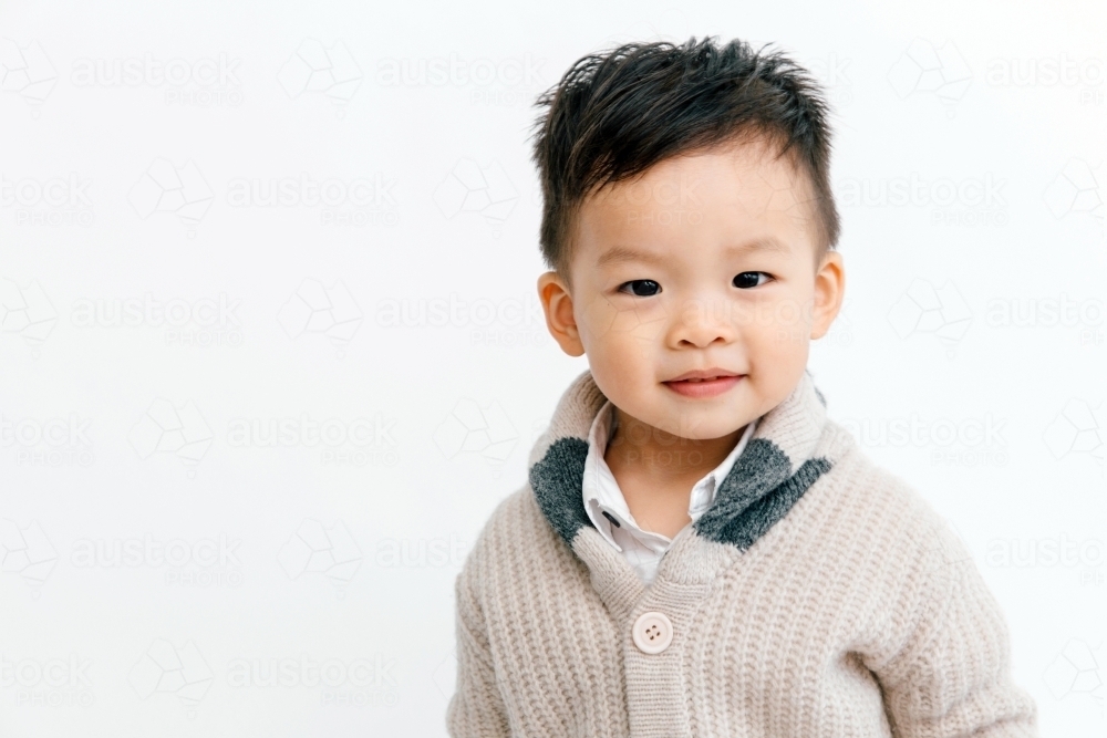 Image of Portrait of gorgeous Asian toddler with copy space - Austockphoto
