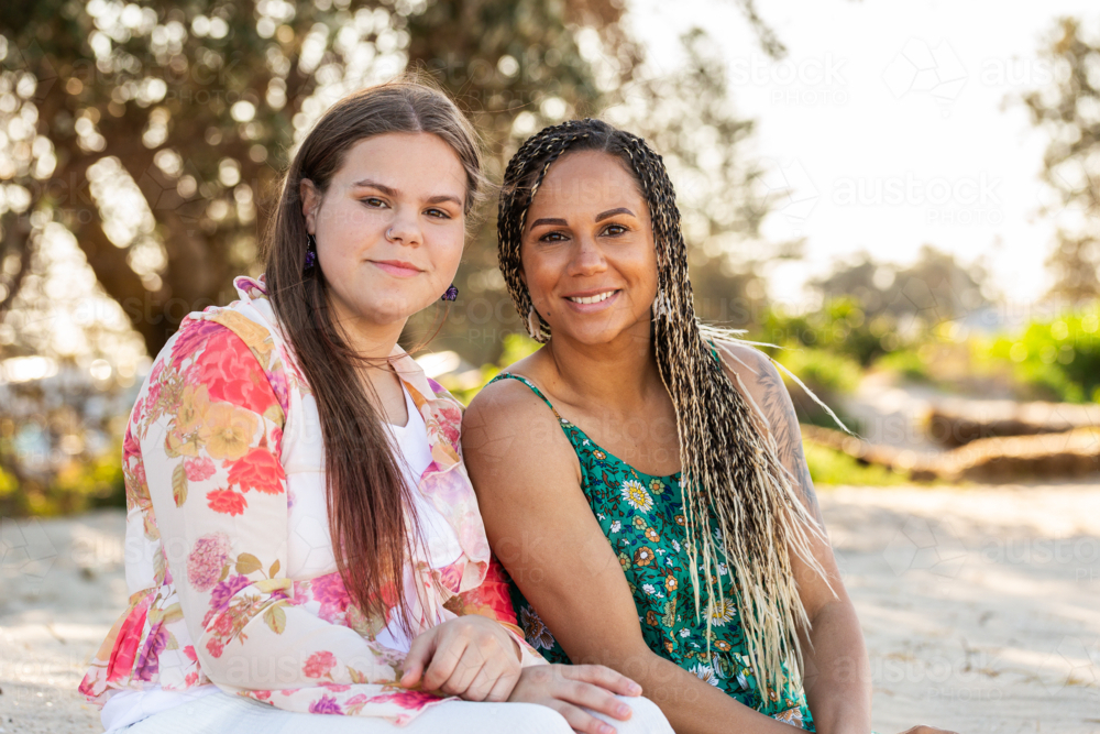 Image of Portrait of Happy First Nations Australian woman and teenaged ...