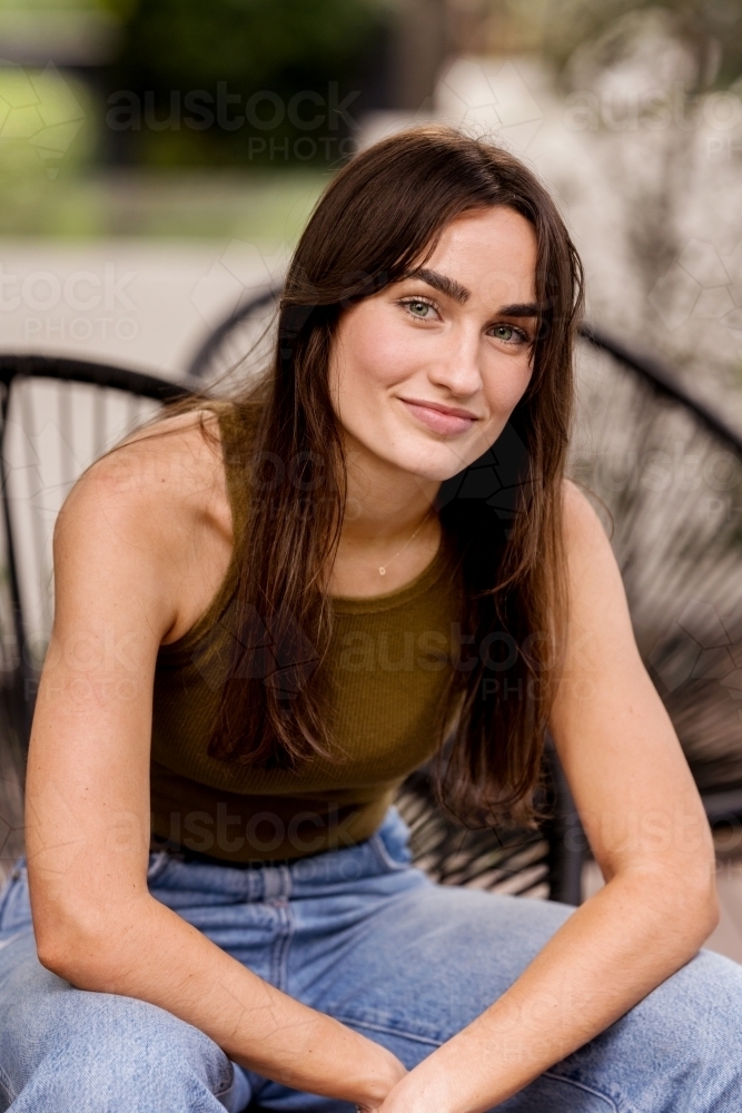 Image of portrait of smiling genZ woman - Austockphoto