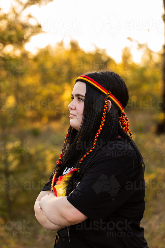 Image of Portrait of thirteen year old aboriginal girl with dark hair ...