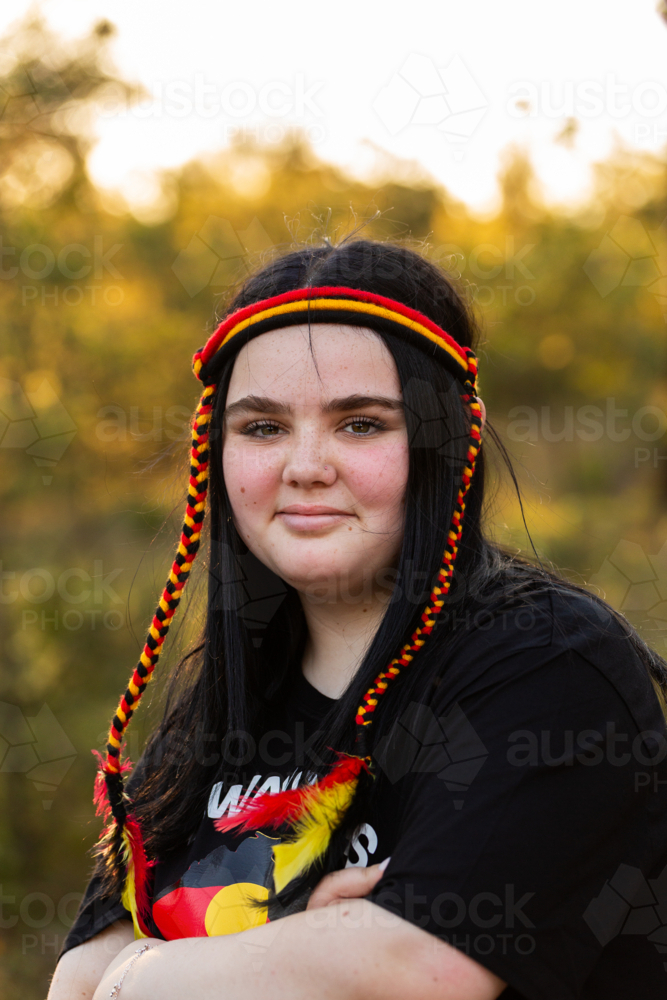 Image of Portrait of thirteen year old aboriginal girl with dark hair ...