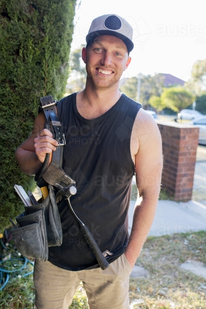 Image of Portrait of tradesman smiling - Austockphoto