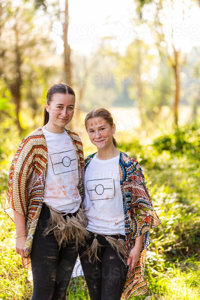 Image of Portrait of two happy aboriginal sisters together outside ...