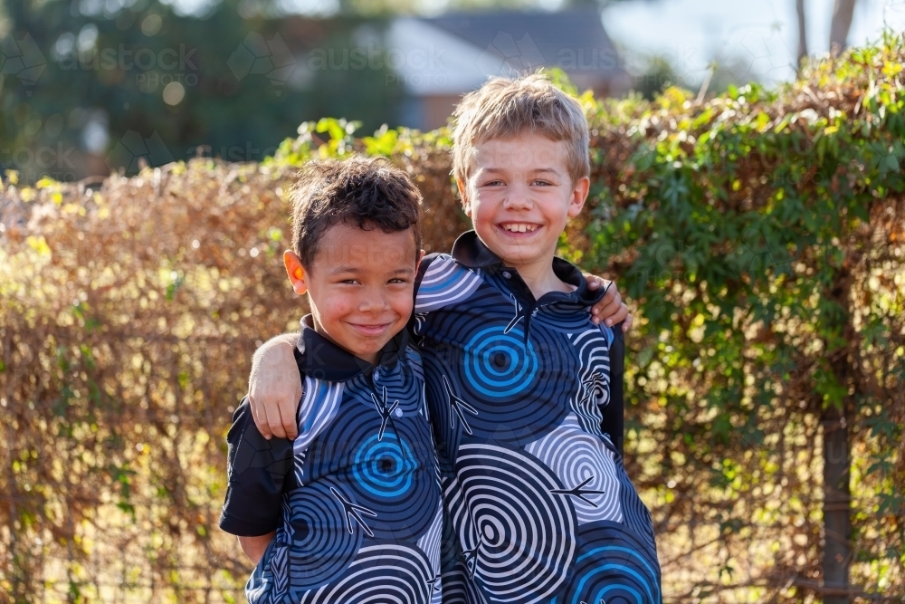 Image of Portrait of two young happy Aussie kids who are brothers ...