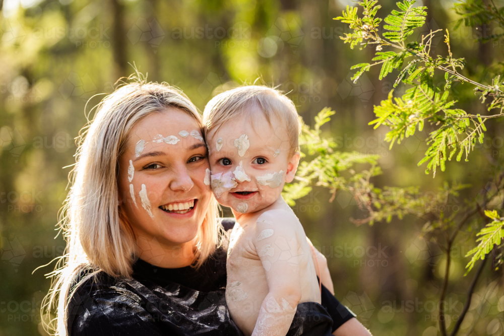 Image of Portrait of Wonnarua Aboriginal woman holding baby boy with ...