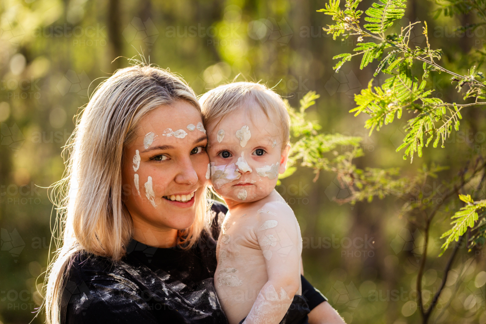 Image of Portrait of Wonnarua Aboriginal woman holding baby boy with ...