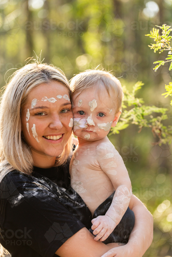 Image of Portrait of Wonnarua Aboriginal woman holding baby boy with ...