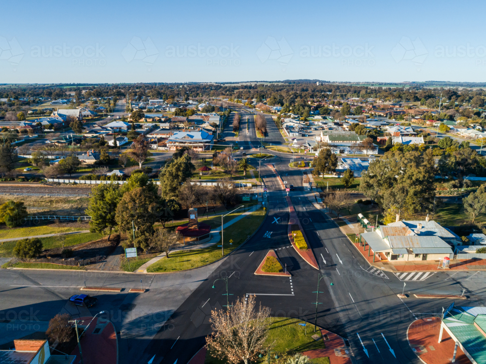 Image of railway line crossing in rural country town of Coolamon seen ...