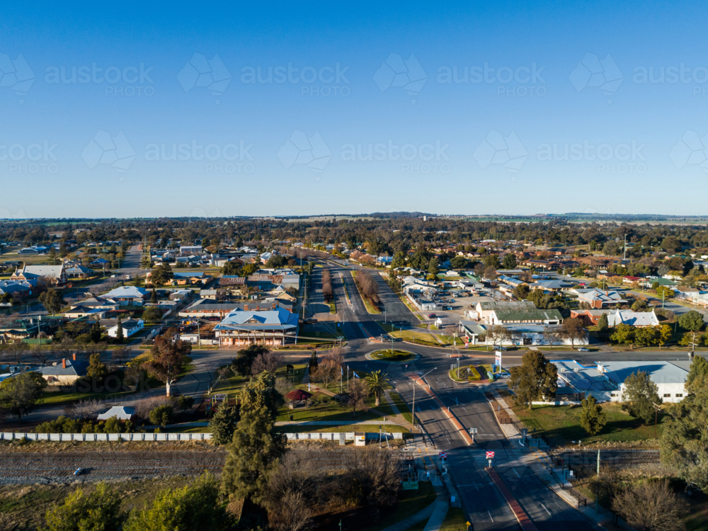 Image of railway line crossing in rural country town of Coolamon seen ...