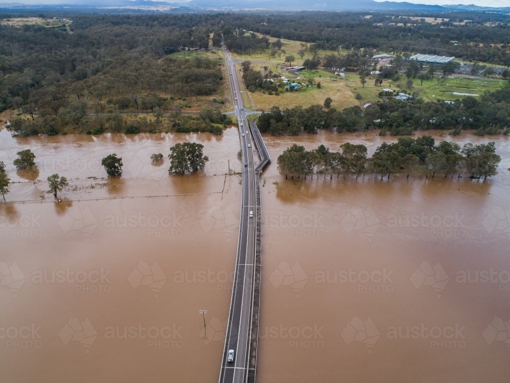 Image of Redbournberry bridge near Singleton surrounded by floodwater ...