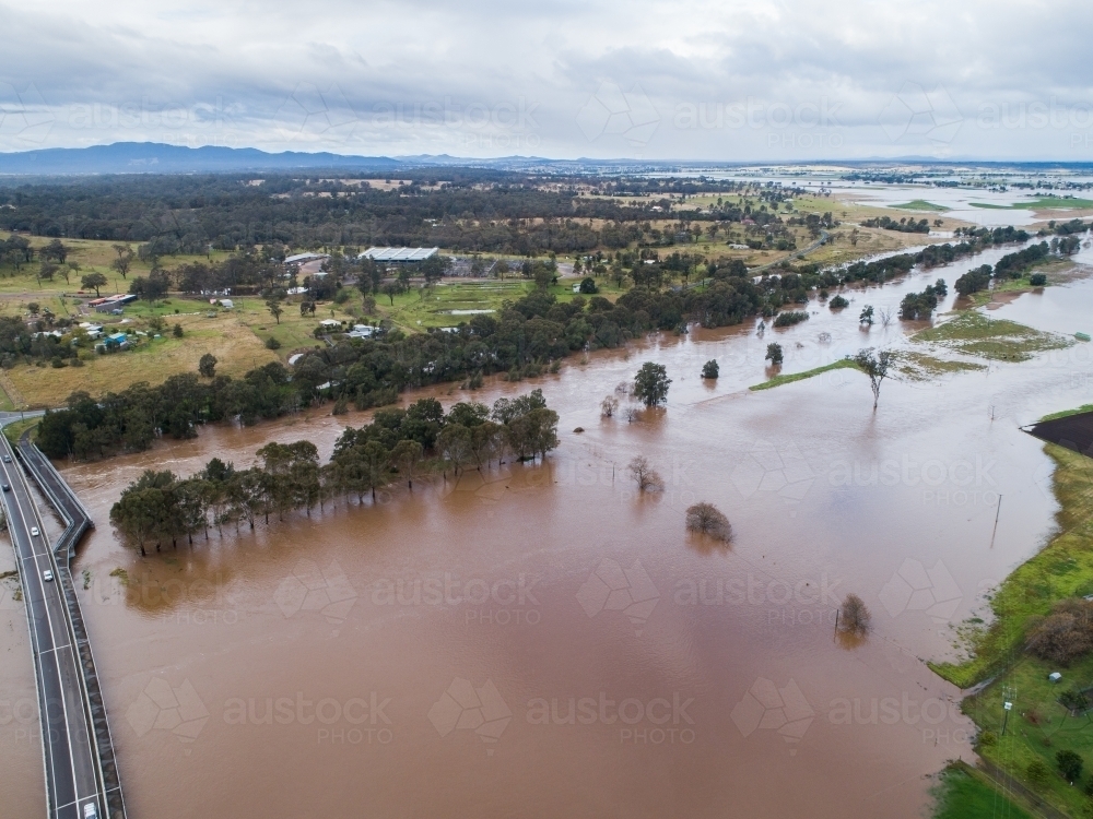 Image of Redbournberry bridge near Singleton surrounded by floodwater ...