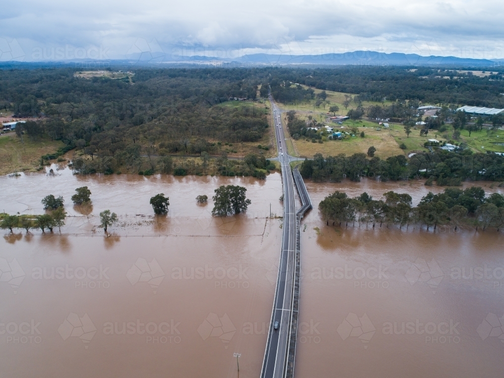 Image of Redbournberry bridge near Singleton surrounded by floodwater ...