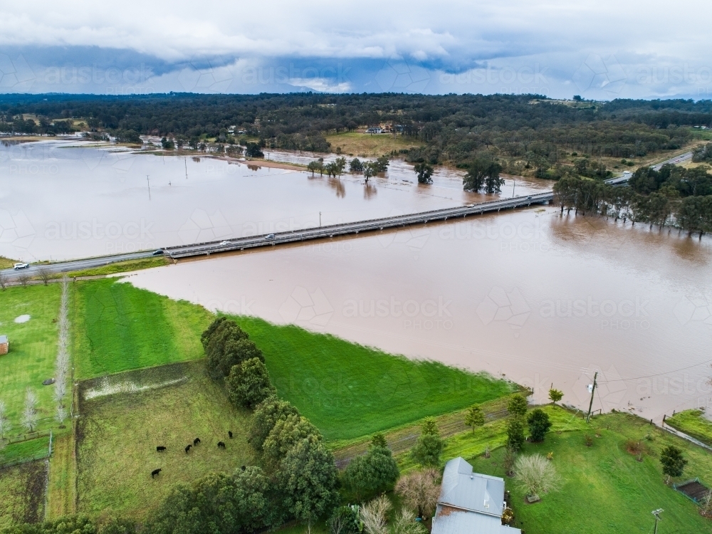Image of Redbournberry bridge near Singleton surrounded by floodwater ...