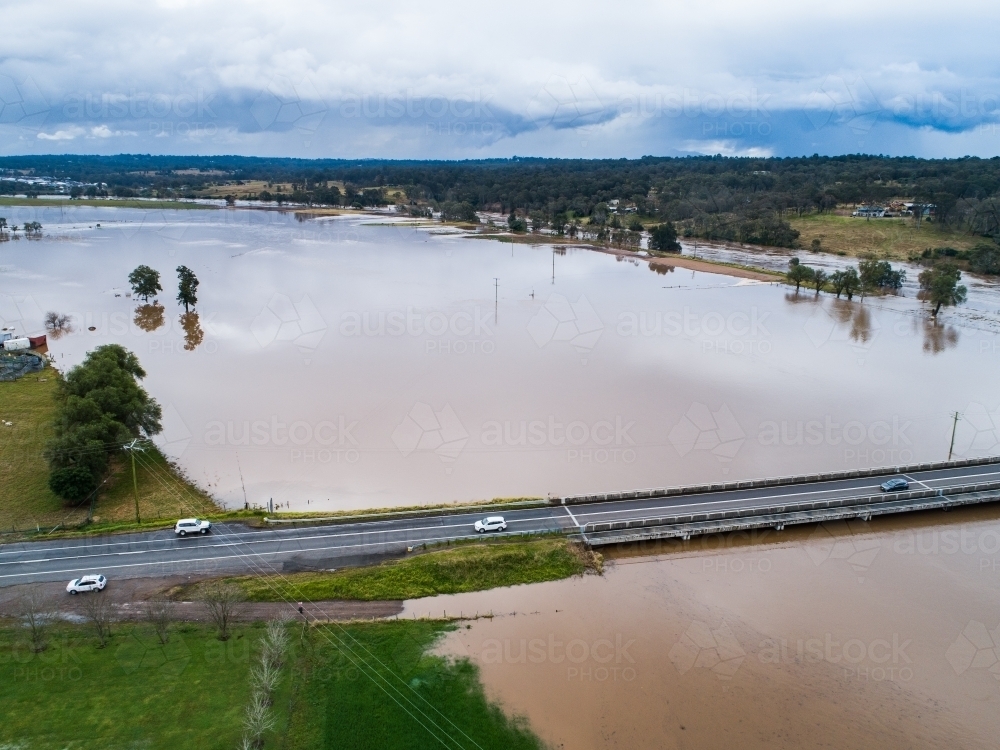 Image of Redbournberry bridge near Singleton surrounded by floodwater ...