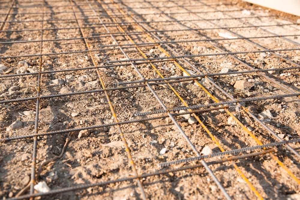 Image of reo ready for a concrete pour for a new driveway - Austockphoto