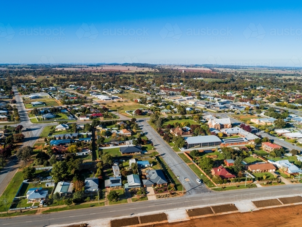 Image of Residential townscape of country town in morning light with ...