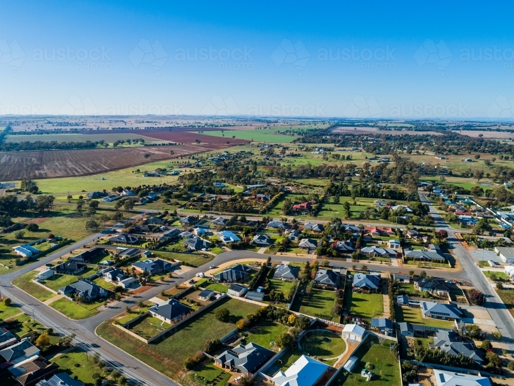 Image of Residential townscape of country town in morning light with ...