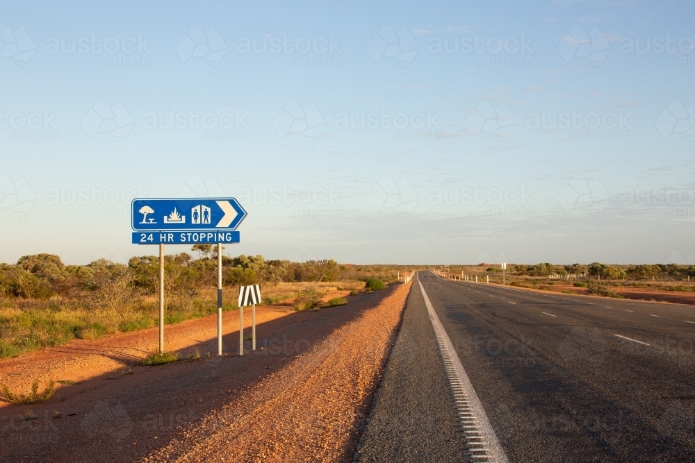 Image of Rest stop sign on side of outback highway - Austockphoto