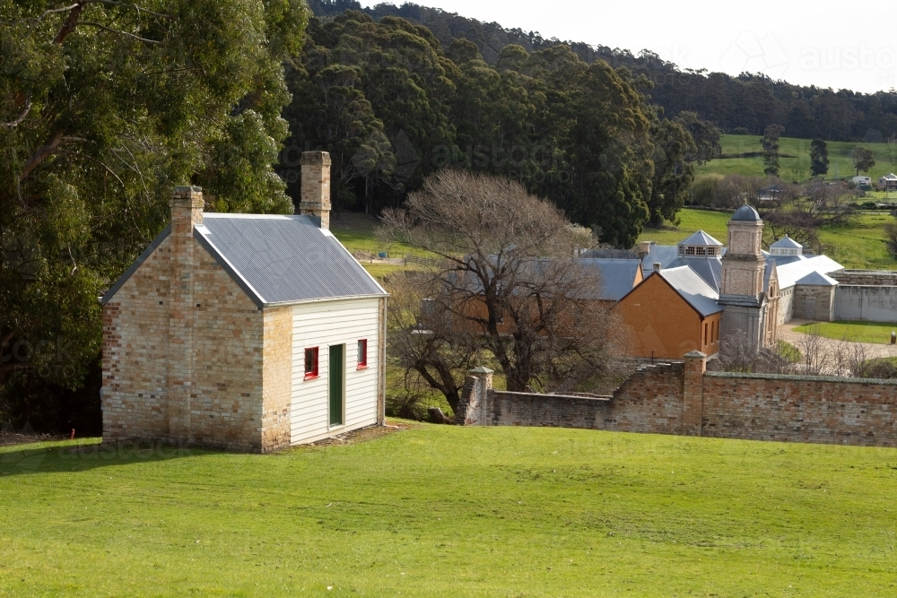 Image of Restored houses around Port Arthur historic ruins. - Austockphoto