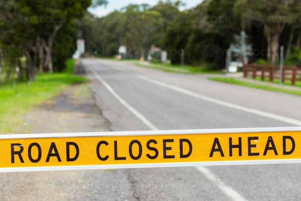 Image of Road closed ahead sign - Austockphoto