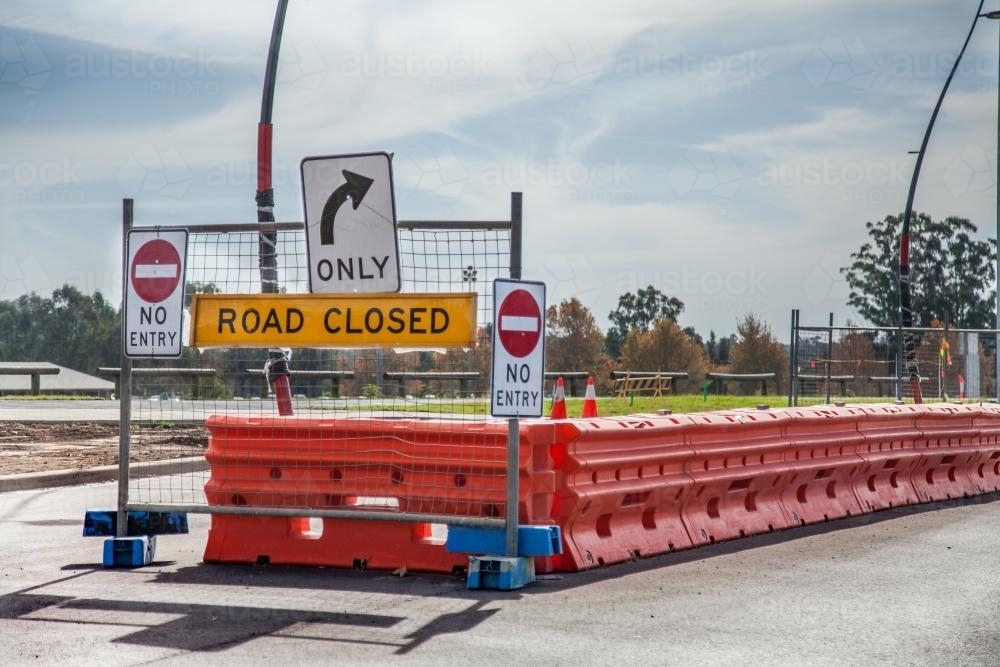 Image of Road closed, road work signs - Austockphoto