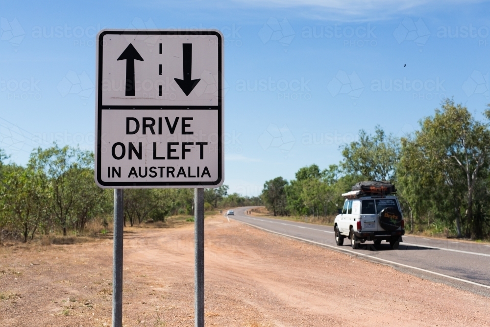 Image of Road sign about driving on the left with a 4 wheel drive in ...