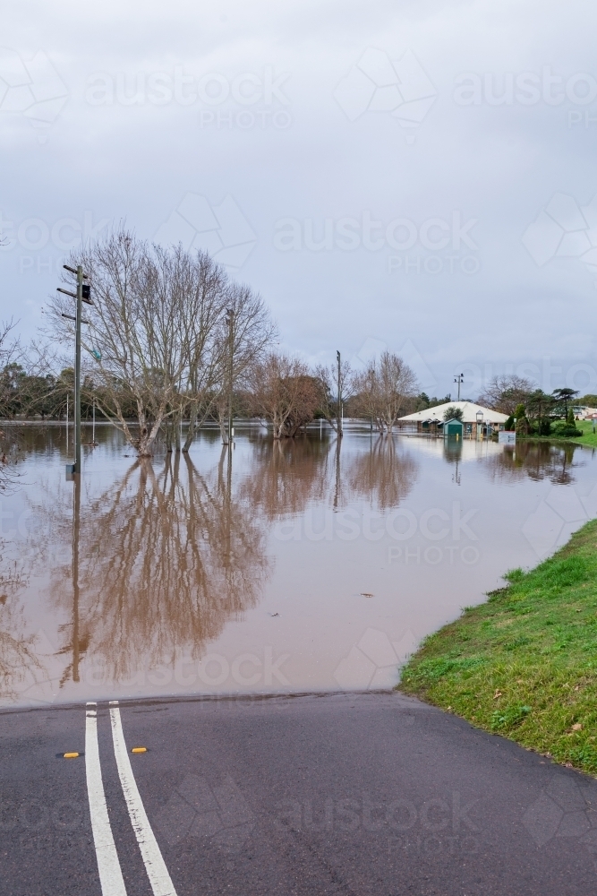 Image of Road to park covered in floodwater during flooding natural ...