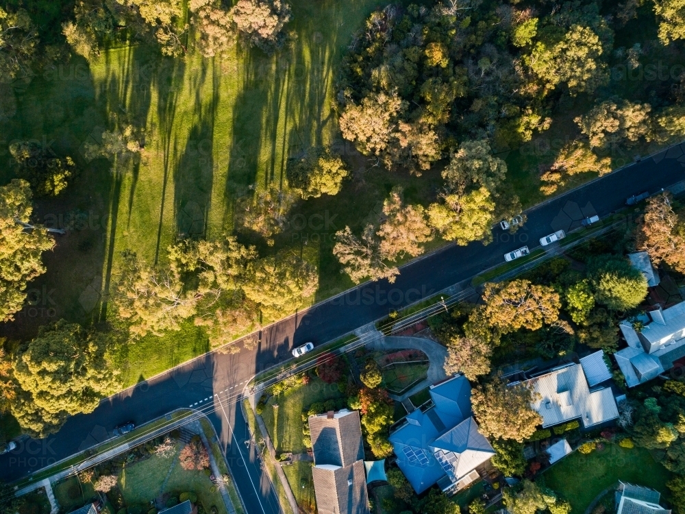 Image of road with green parkland Campbells Croft Reserve, in Melbourne ...