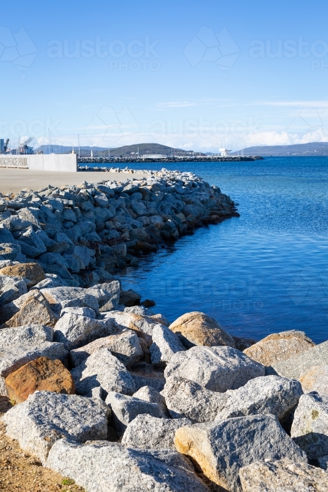 Image of Rock sea wall at Princess Royal Harbour - Austockphoto
