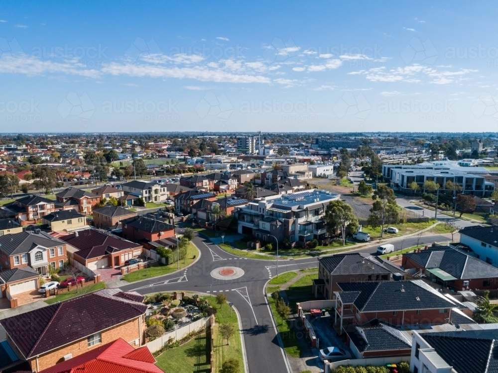 Image of roundabout and streets to houses in city suburb of Springvale ...