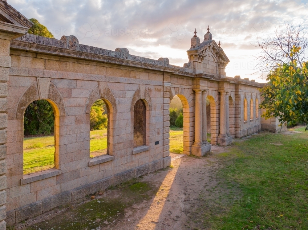 Image of Ruins of an historic building facade with sunlight coming ...