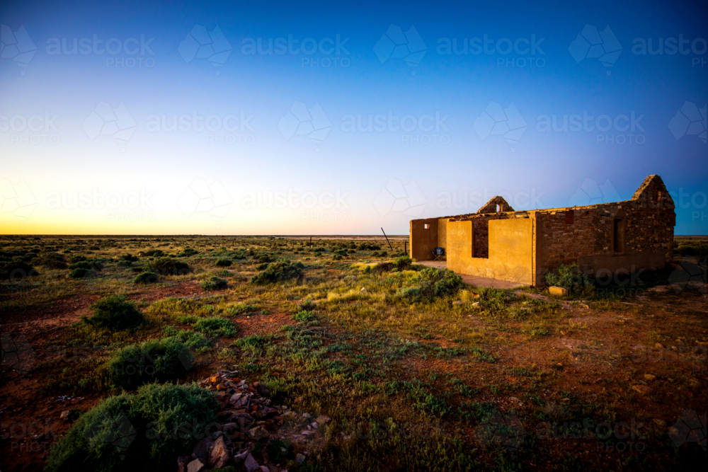 Image of Ruins of an old stone building in the remote outback at sunset ...