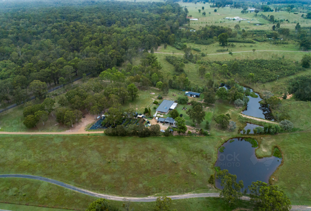 Image of rural property aerial landscape with farmhouse and small ...