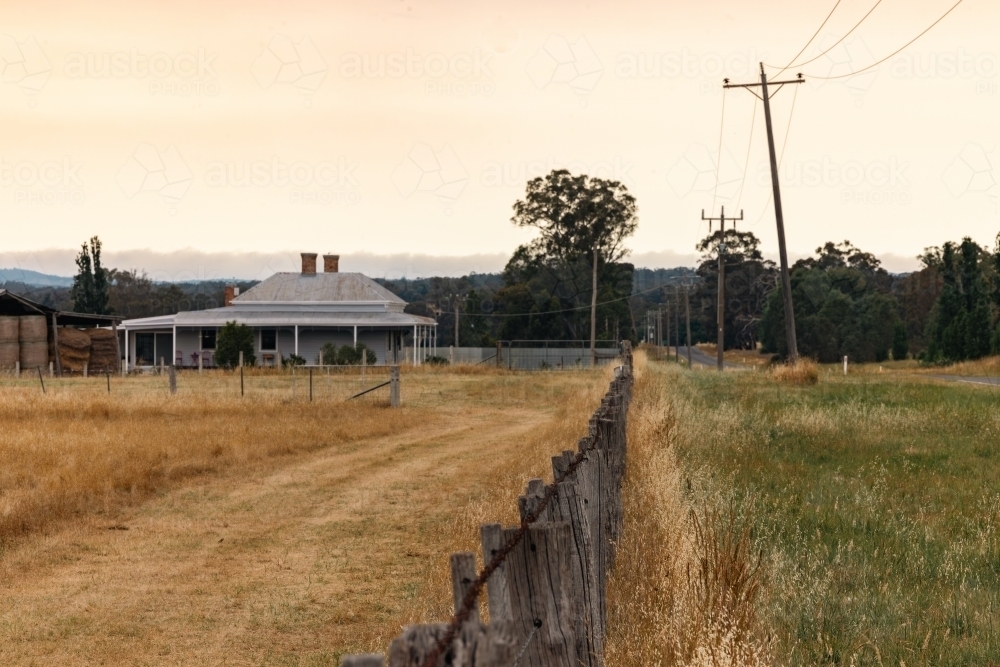 Image of Rustic barbed wire fence on farm in country Victoria ...
